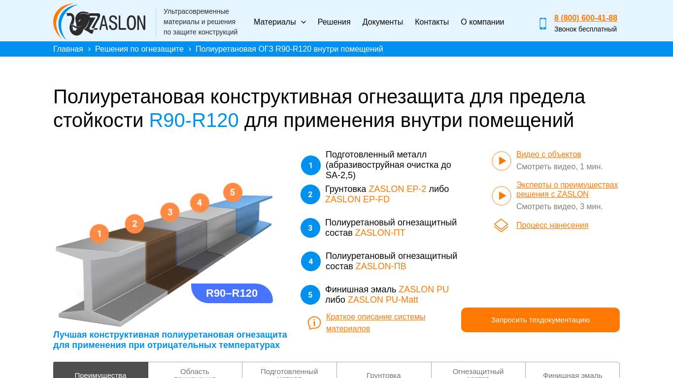 Эффективная огнезащита в помещении: полиуретановая конструктивная огнезащита от R90 до R120 | ZASLON